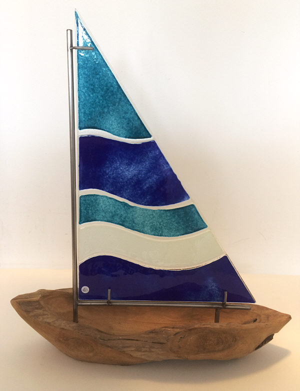 Segelboot mittel, blau-weiß, 50 x 14 x 55 cm - Glasmanufaktur Dalmsdorf ...